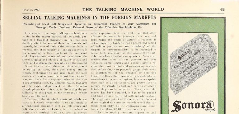 7: Edmond Sause, Selling Talking Machines in the Foreign Markets (1920)